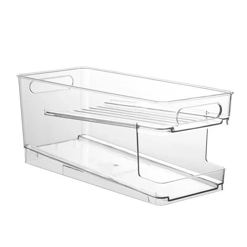 2-Tiers Soda Can Box Holder 1PC Clear Rolling Refrigerator Organizer