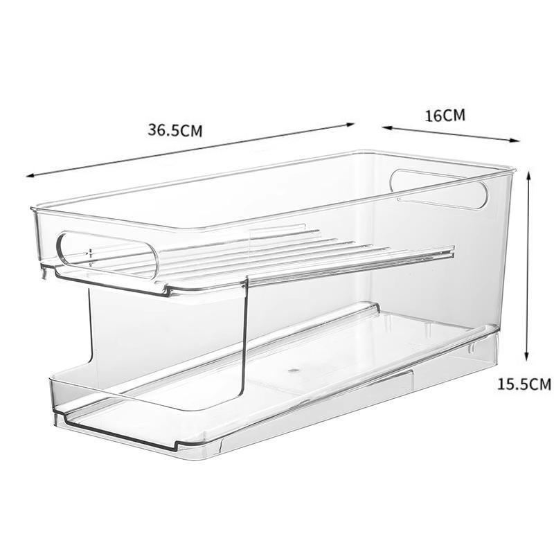 2-Tiers Soda Can Box Holder 1PC Clear Rolling Refrigerator Organizer