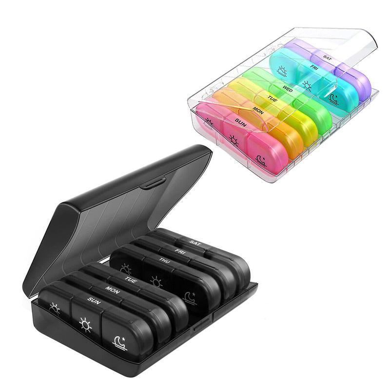 7-Day Pill Box 1PC 2Colours TID Weekly Medicine Tablet Case Organizer ...